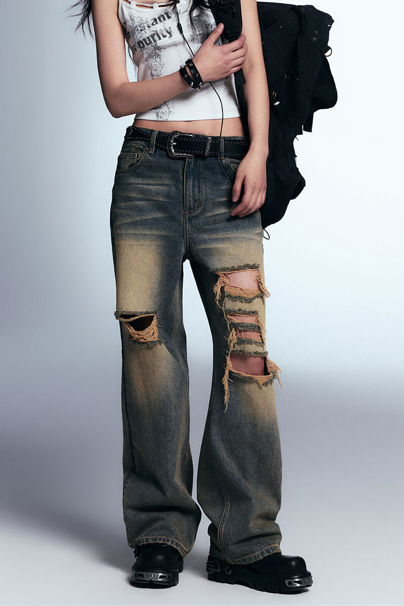 Ripped Wash Denim Jeans – Pixie Rebels