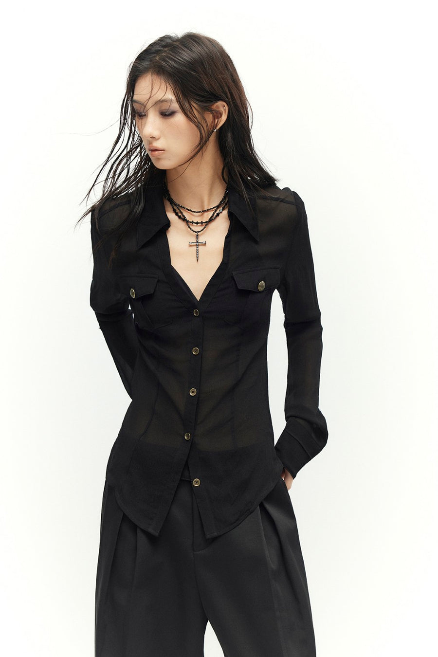 Noir Slim Sheer Blouse – Pixie Rebels