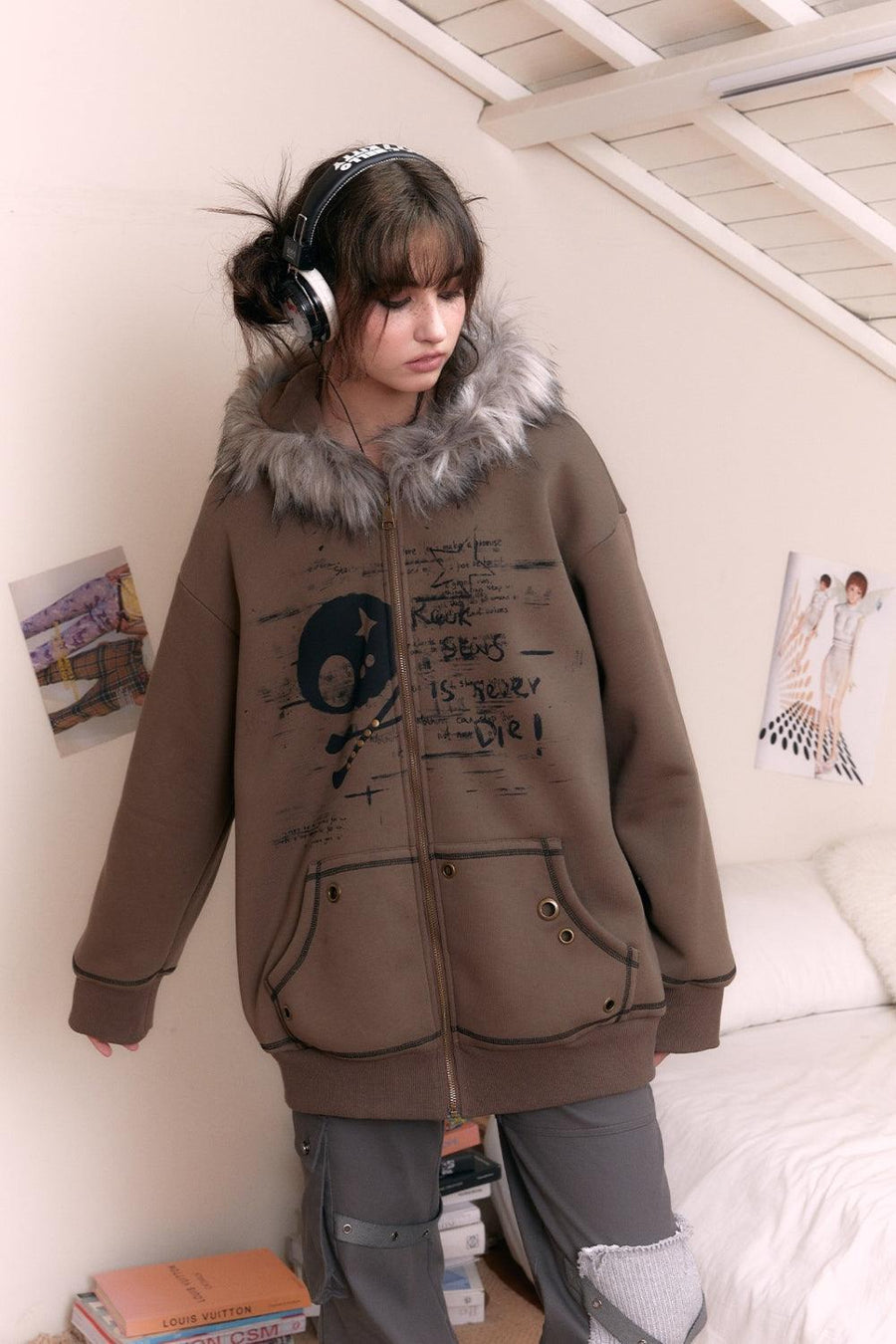 Skull Print Oversized Jacket - Pixie Rebels