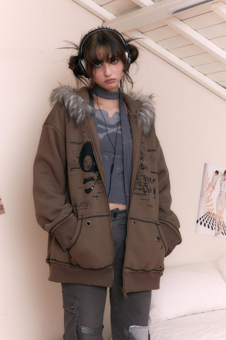 Skull Print Oversized Jacket - Pixie Rebels