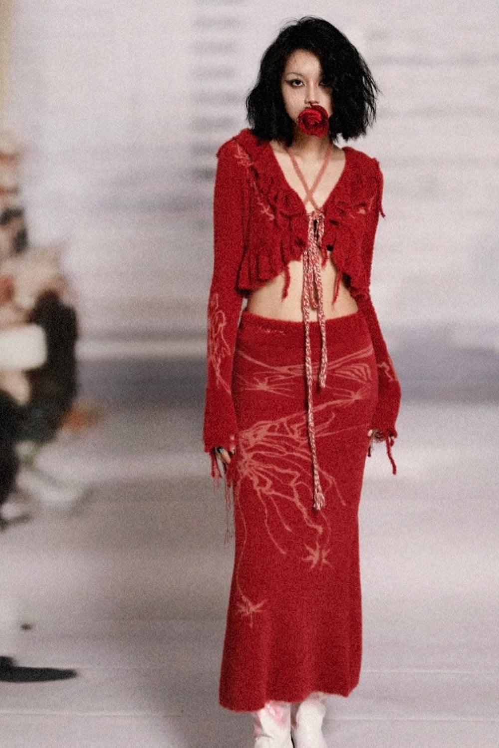 Pixie Rebels Cropped Knit Cardigan Red - Edgy and Chic